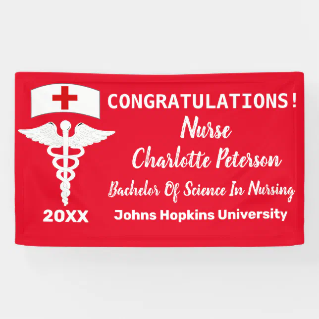 Modern Red and White Nurse Graduation Party Banner | Zazzle