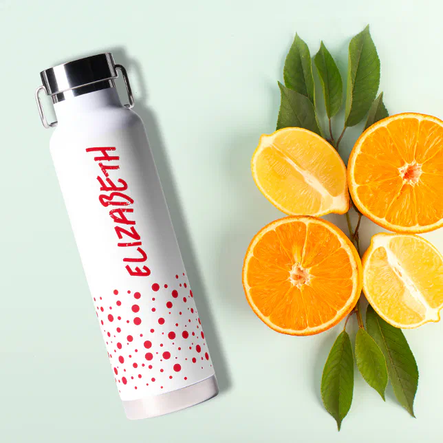 Modern Red and White Polka Dots Water Bottle | Zazzle