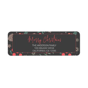 Modern Red Berries Merry Christmas Address Label | Zazzle