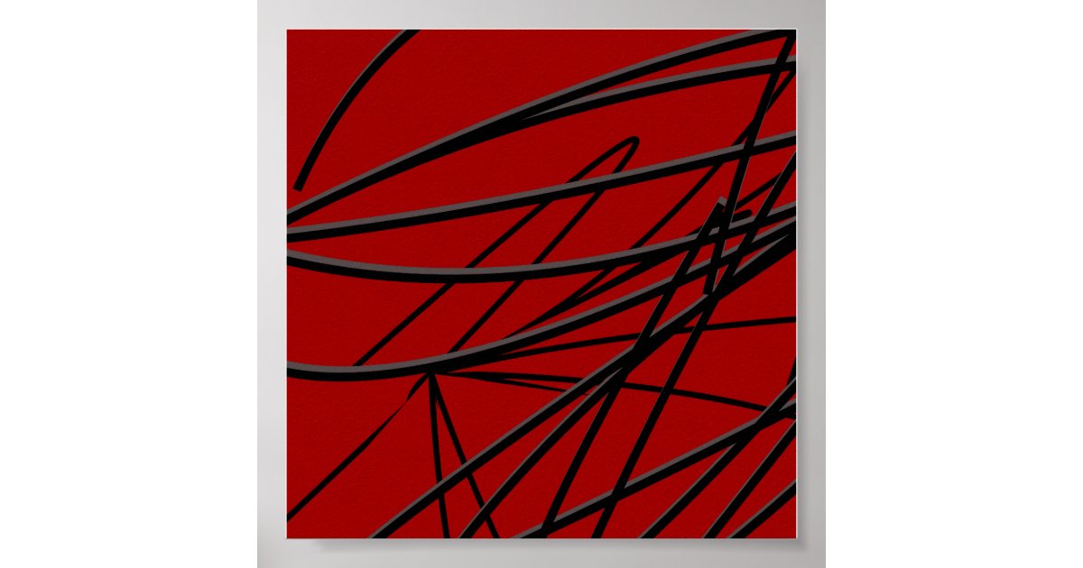 Modern Red Black Abstract Art Poster | Zazzle