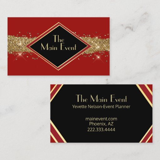 Modern Red, Black and Gold Business Card | Zazzle