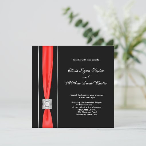 Modern Red Black Black Wedding Invitation | Zazzle