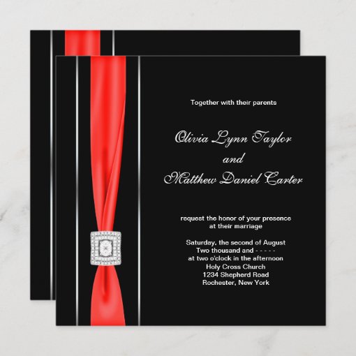 Modern Red Black Black Wedding Invitation | Zazzle