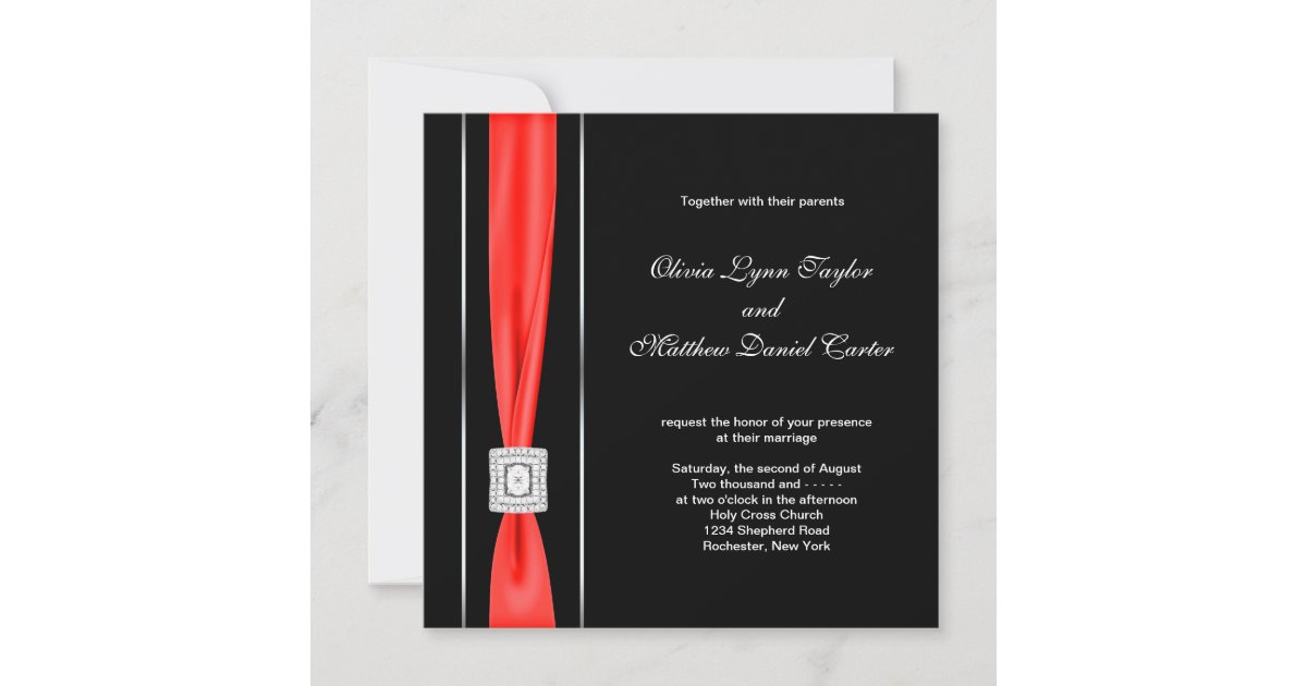 Modern Red Black Black Wedding Invitation | Zazzle