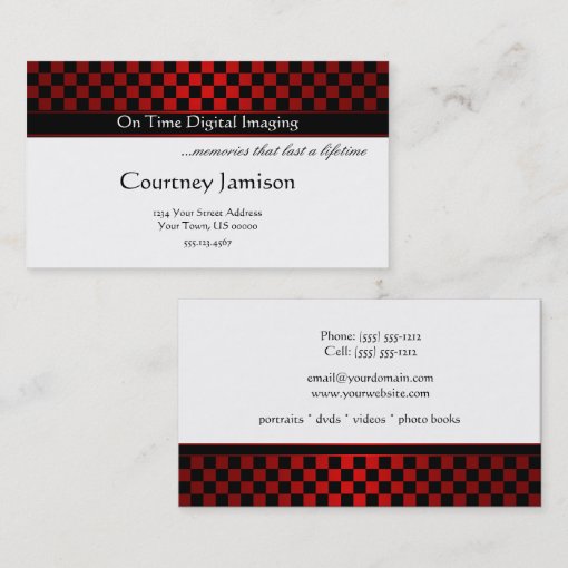 Modern Red Black Checkers Pattern Business Card | Zazzle