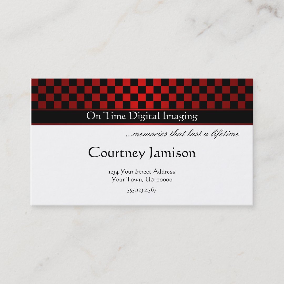 Modern Red Black Checkers Pattern Business Card | Zazzle