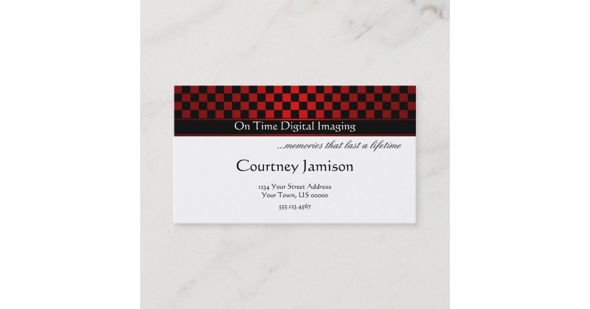 Modern Red Black Checkers Pattern Business Card | Zazzle