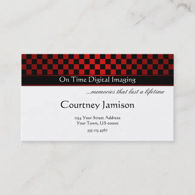 Modern Red Black Checkers Pattern Business Card | Zazzle