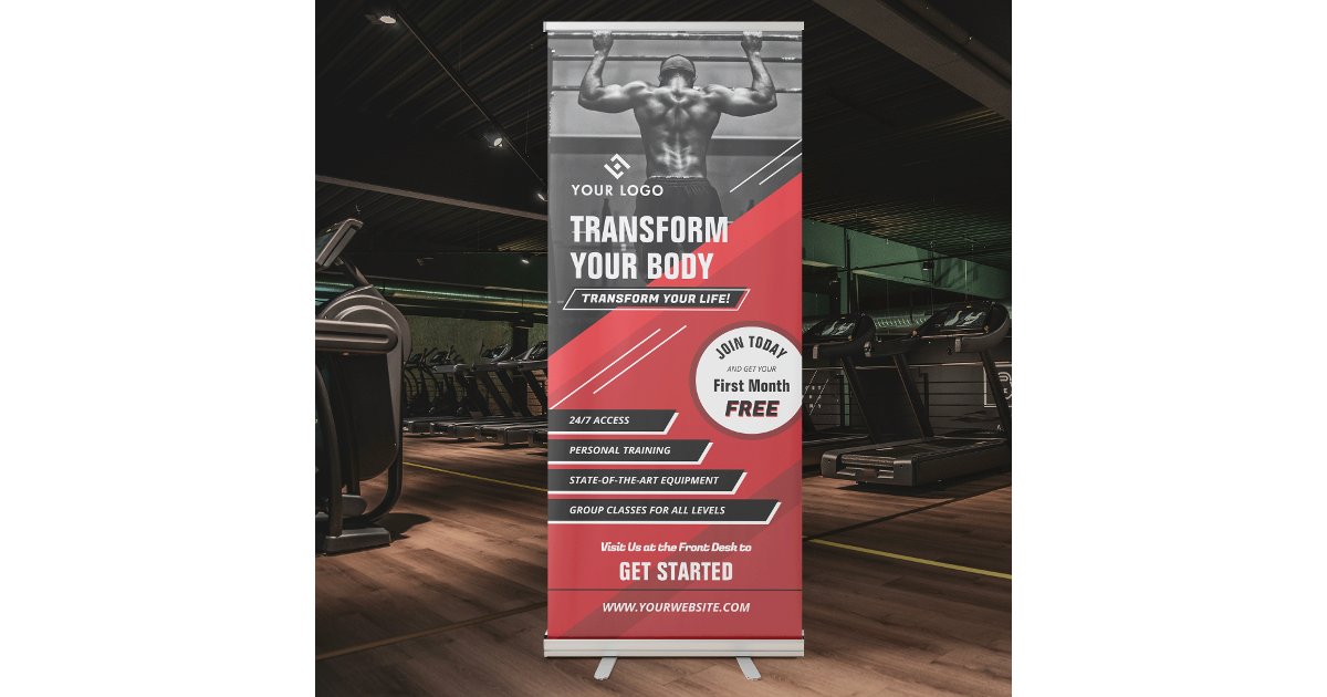 Modern Red & Black Logo Sports Photo Gym Marketing Retractable Banner ...