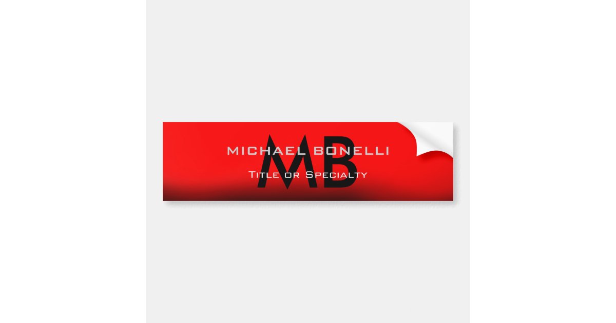 Modern red black monogram initials bumper sticker | Zazzle