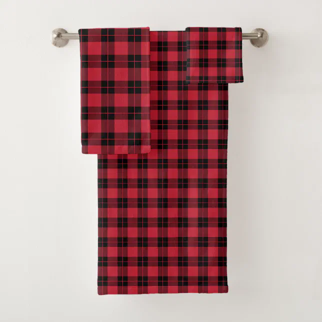 Modern Red Black Plaid Pattern Bath Towel Set | Zazzle