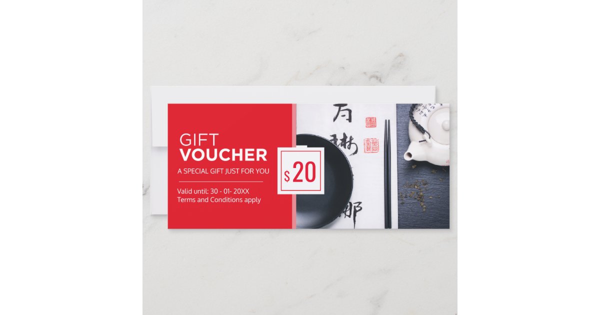 Modern red black restaurant gift voucher template | Zazzle
