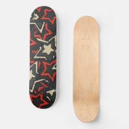 Modern Red Black Stars Cool Grunge Pattern Custom Skateboard | Zazzle