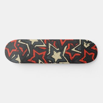 Modern Red Black Stars Cool Grunge Pattern Custom Skateboard | Zazzle