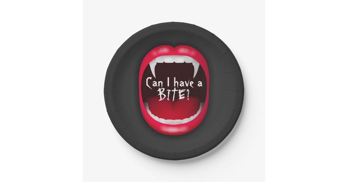 Modern Red & Black Vampire Can I Have A Bite Party Paper Plates | Zazzle