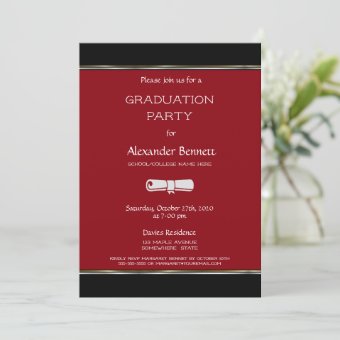 Modern Red Black White Graduation Party Invitation | Zazzle