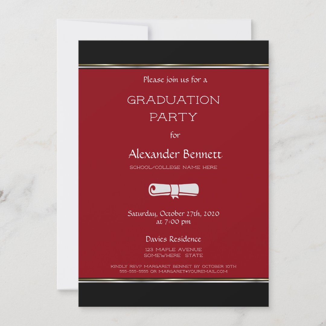 Modern Red Black White Graduation Party Invitation | Zazzle