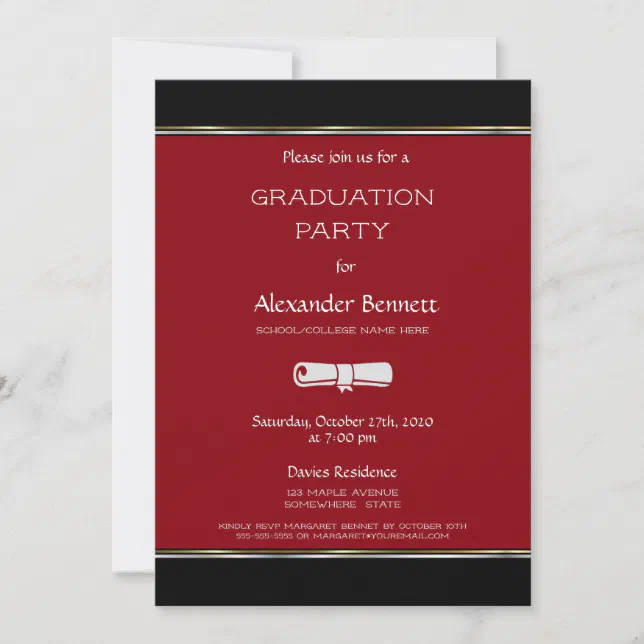 Modern Red Black White Graduation Party Invitation | Zazzle