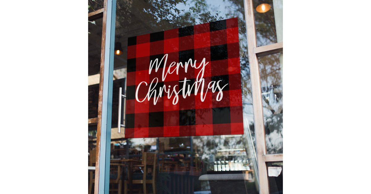 Modern Red Buffalo Plaid Merry Christmas Window Cling | Zazzle