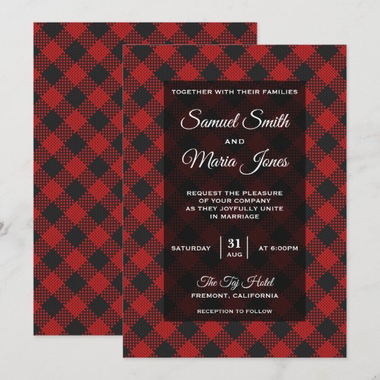 Modern Red Buffalo Plaid Wedding Invitation | Zazzle.com