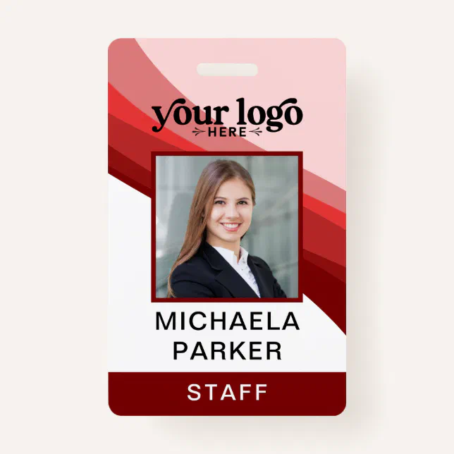 Modern Red Business Logo Employee Photo ID Badge | Zazzle