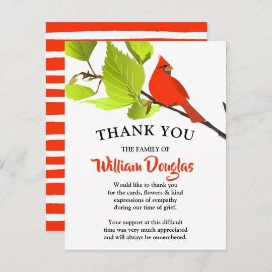 Modern Red Cardinal Funeral Memorial Thank You | Zazzle.com