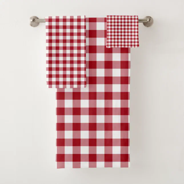 Modern Red Checked Gingham Pattern Bath Towel Set | Zazzle