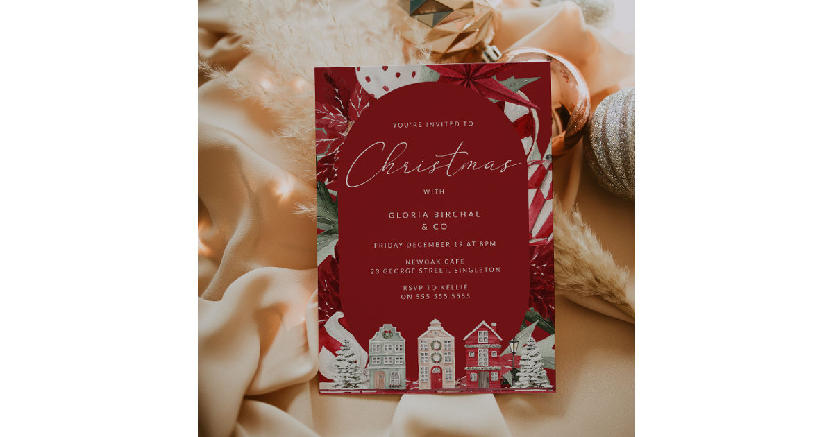 Modern Red Christmas Celebration Party Invitation | Zazzle