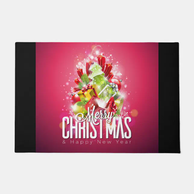 Modern Red Christmas Graphic Design Illustration Doormat | Zazzle