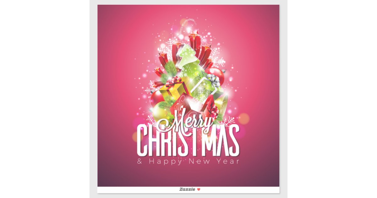 Modern Red Christmas Graphic Design Illustration Sticker | Zazzle