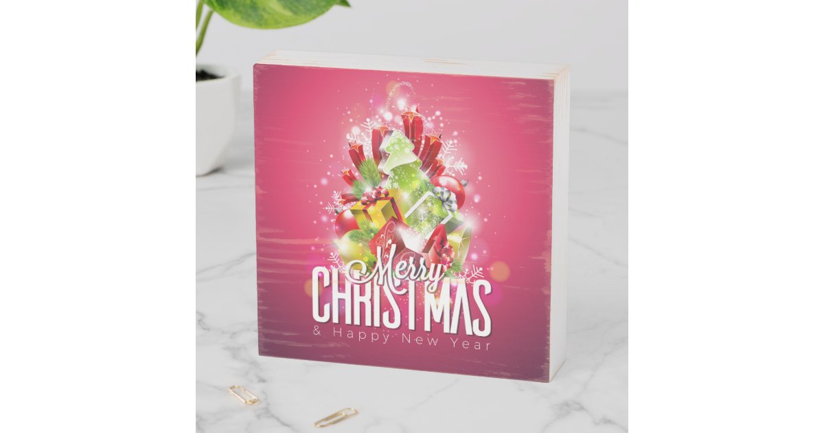 Modern Red Christmas Graphic Design Illustration Wooden Box Sign | Zazzle