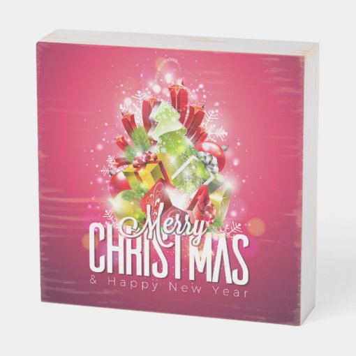 Modern Red Christmas Graphic Design Illustration Wooden Box Sign | Zazzle