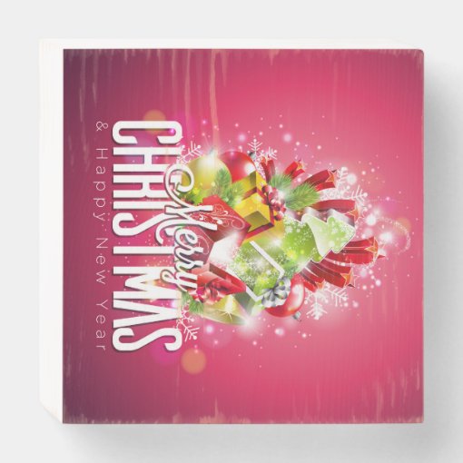Modern Red Christmas Graphic Design Illustration Wooden Box Sign | Zazzle