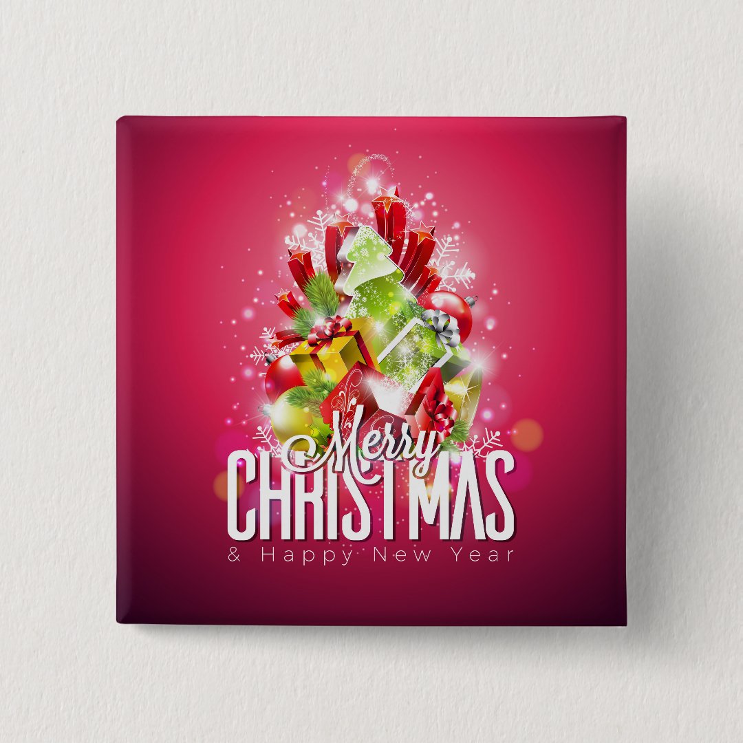 Modern Red Christmas Graphic Illustration Button | Zazzle