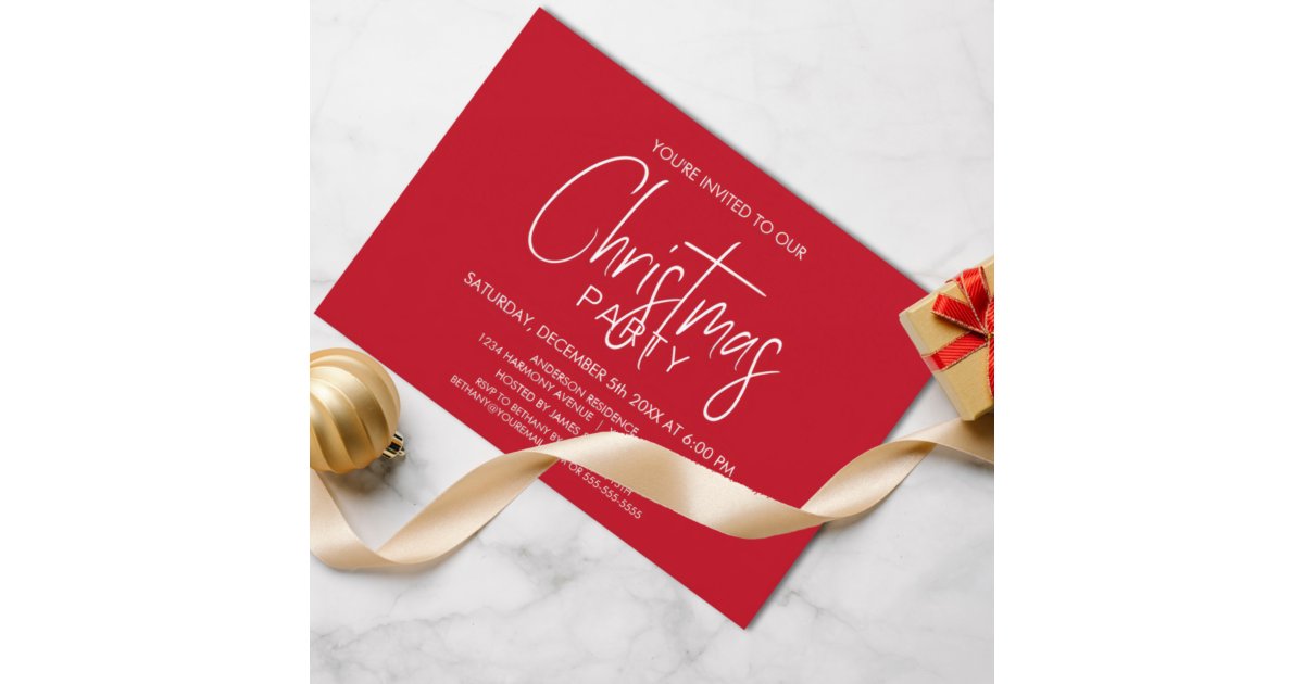 Modern Red Christmas Party Invitation | Zazzle