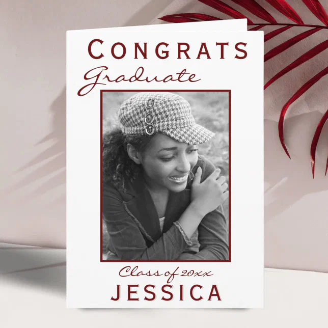 Modern Red Congrats Graduate Graduation Photo Card | Zazzle