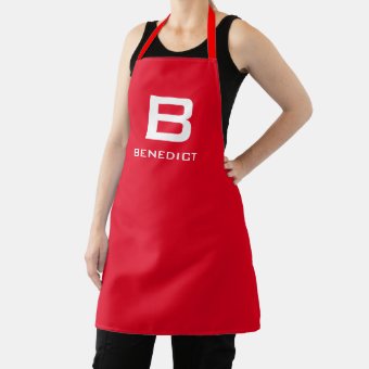 Modern red custom name monogram kitchen and bbq apron | Zazzle