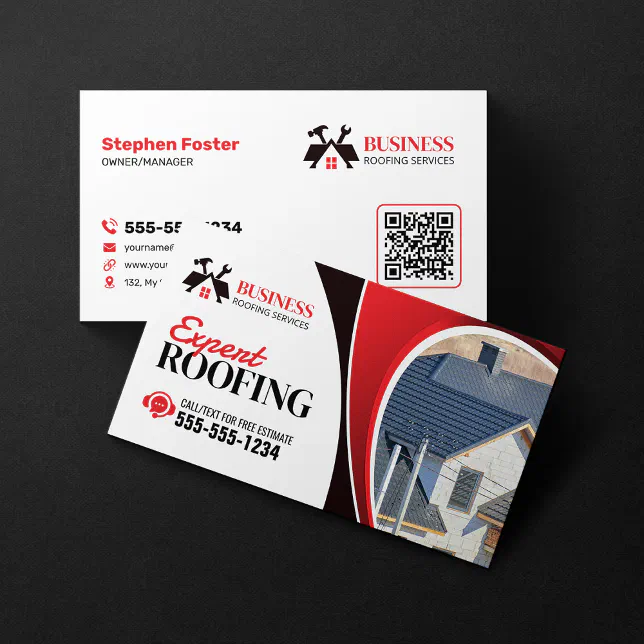 Modern Red Expert Reliable Roofing Repair Shingle Business Card | Zazzle