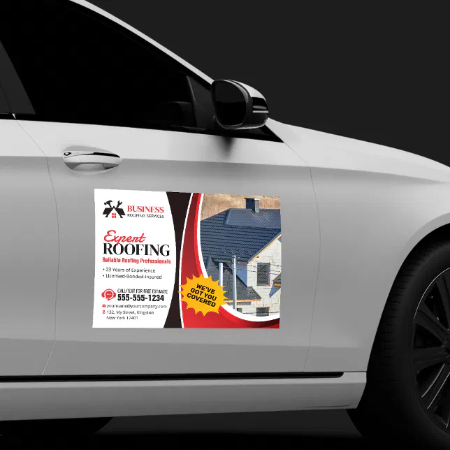Modern Red Expert Reliable Roofing Repair Shingle Car Magnet | Zazzle