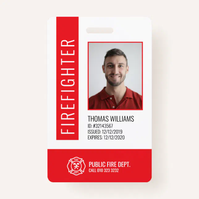 Modern Red Fire Department Firefighter ID Badge | Zazzle