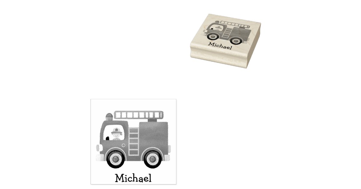 Modern Red Fire Truck Personalized Name Rubber Stamp | Zazzle