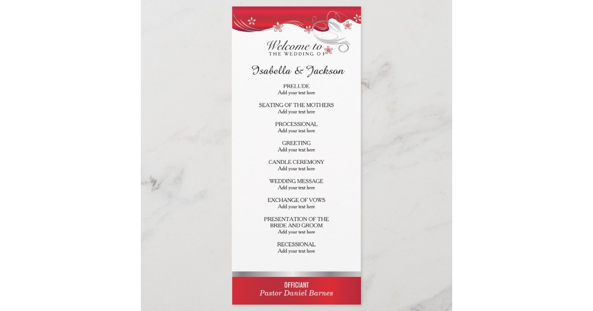 Modern Red Floral Wedding Program | Zazzle