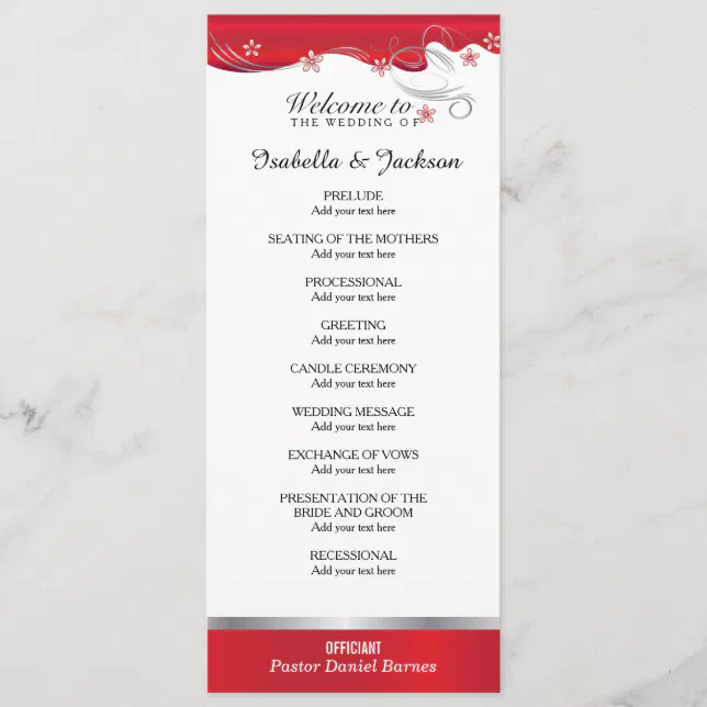 Modern Red Floral Wedding Program | Zazzle