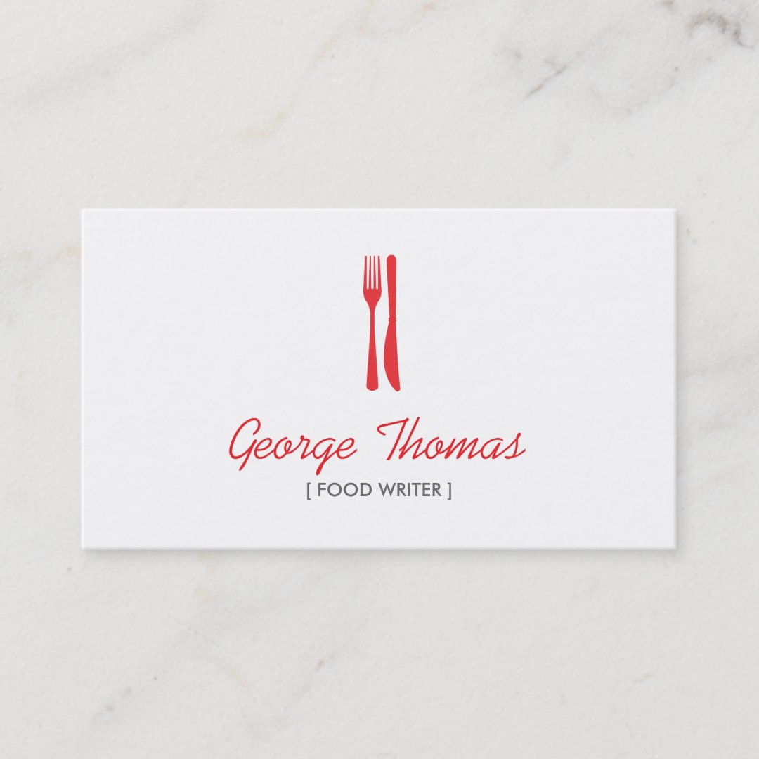 MODERN RED FORK & KNIFE LOGO Business Card | Zazzle