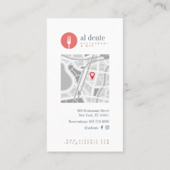 Modern red fork logo restaurant minimalist map business card | Zazzle