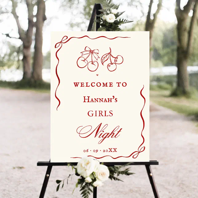 Modern Red Girls Night Dinner Party Welcome Sign | Zazzle