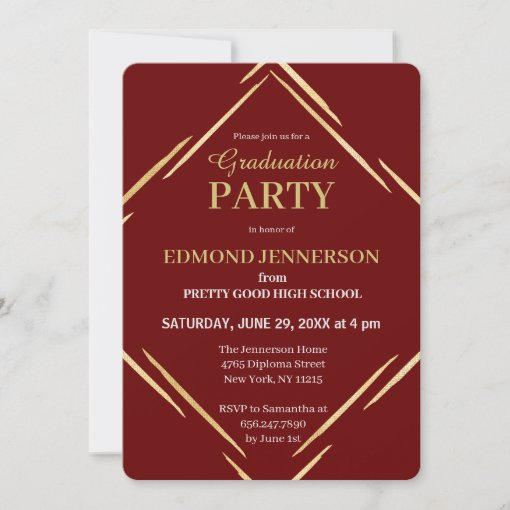 Modern Red Gold Geometric Graduation Party Invitation | Zazzle
