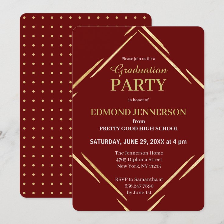 Modern Red Gold Geometric Graduation Party Invitation | Zazzle