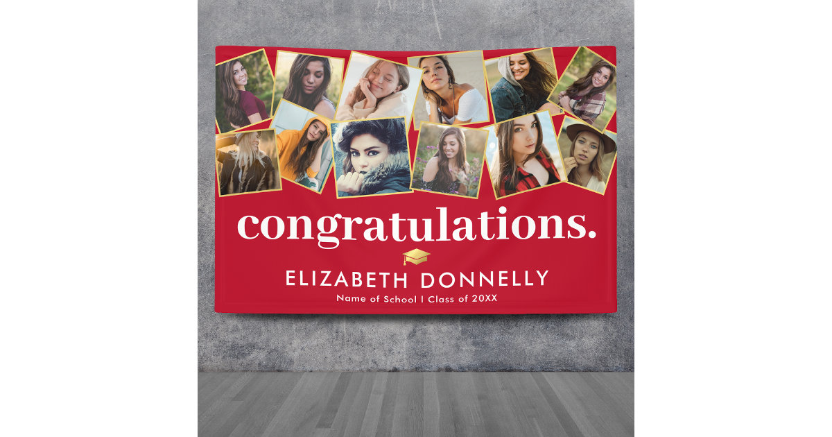 Modern Red Gold Graduation Photo Collage Banner | Zazzle