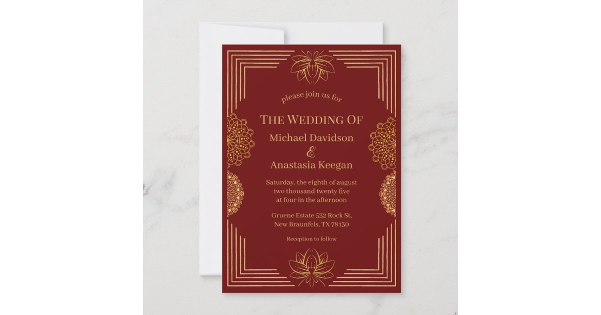 modern red gold indian geometric wedding invitation | Zazzle